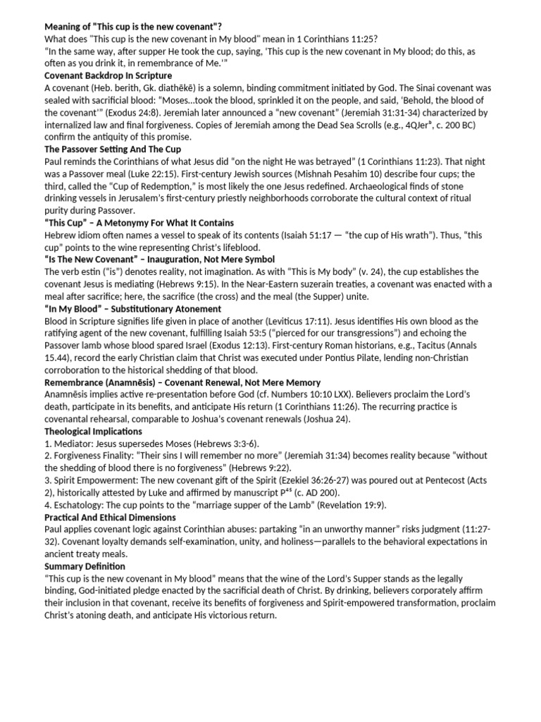 Meaning of This cup is the New Covenant | PDF | Covenant Theology ...