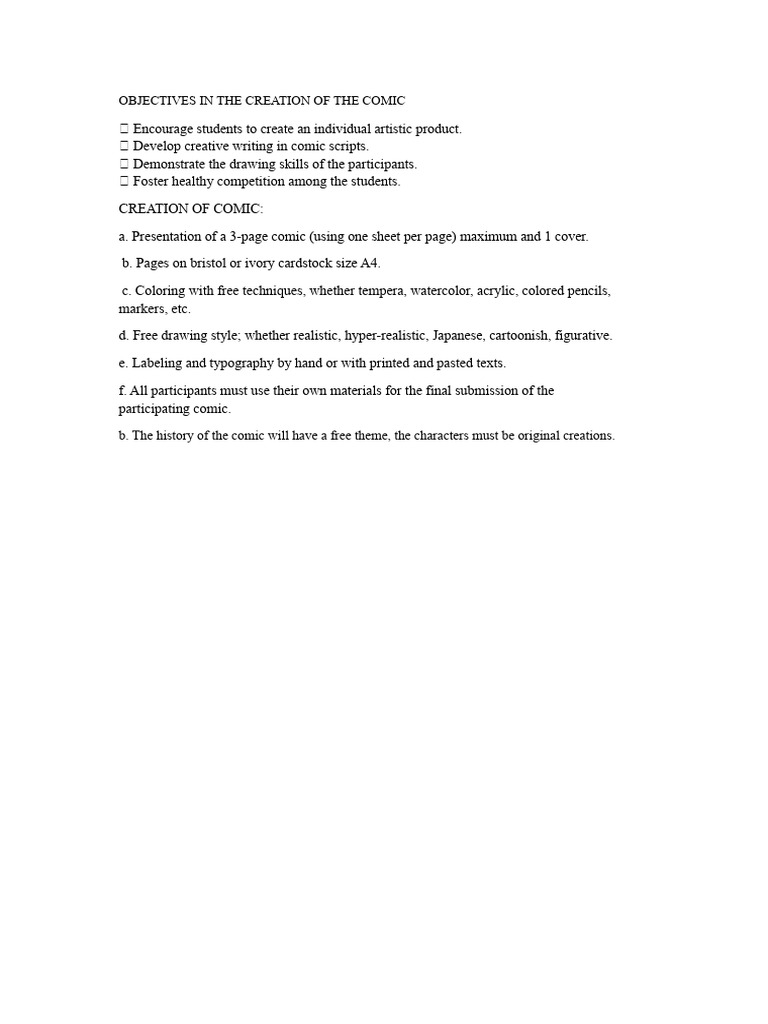 Objectives in Comic Creation | PDF