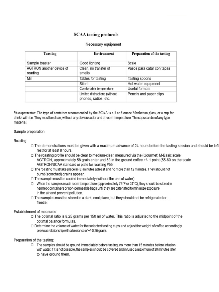 SCAA Coffee Tasting Protocol | PDF | Taste | Odor