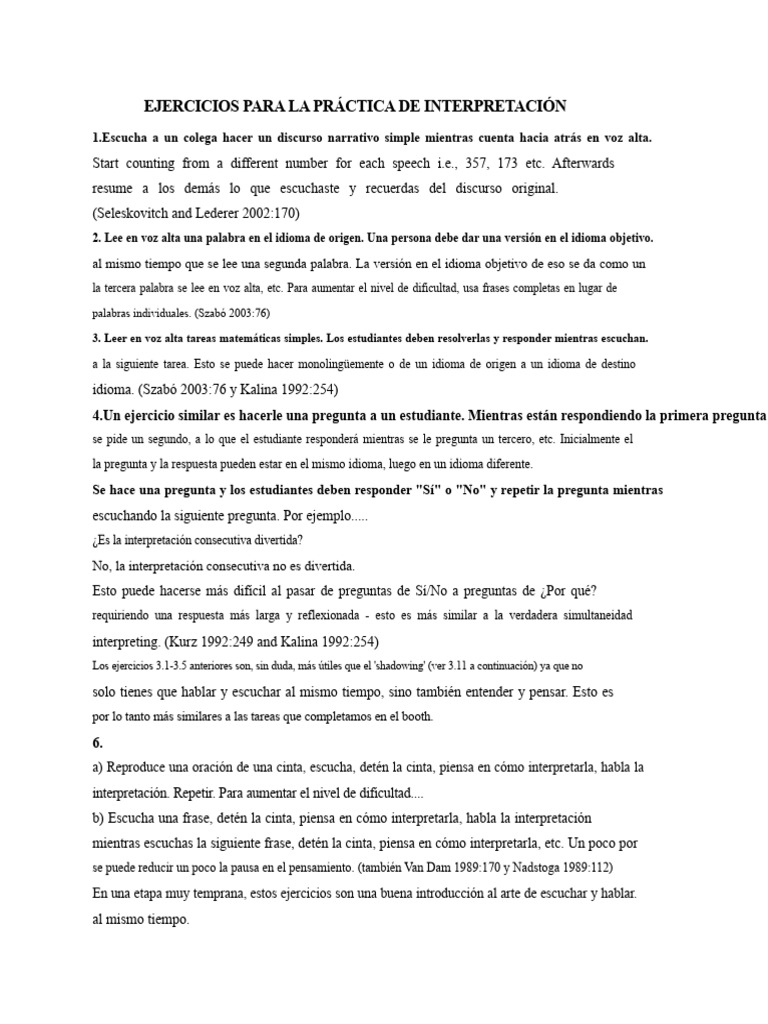 Ejercicios para La Práctica de Interpretación | PDF | Traducciones ...