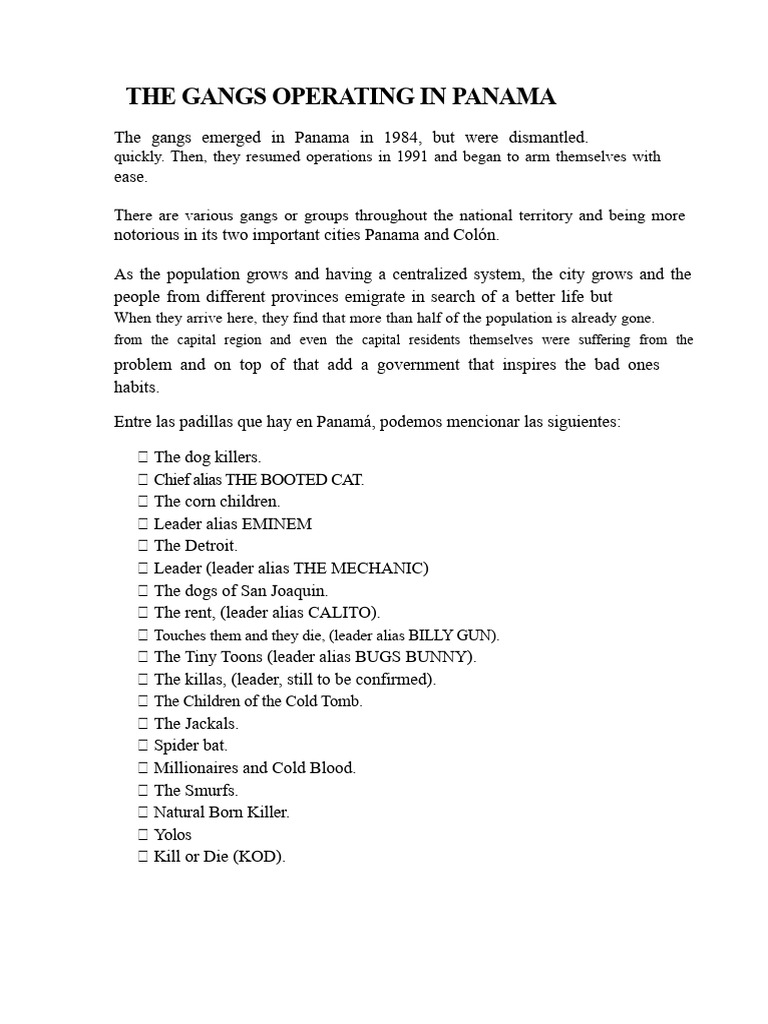 Gangs in Panama: Overview and Impact | PDF | Crimes | Crime & Violence