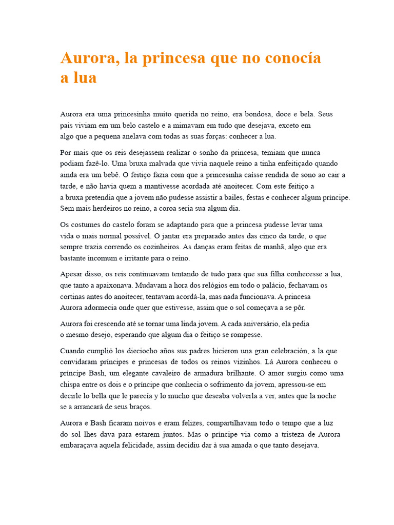 Aurora, A Princesa Que Não Conhecia A Lua | PDF