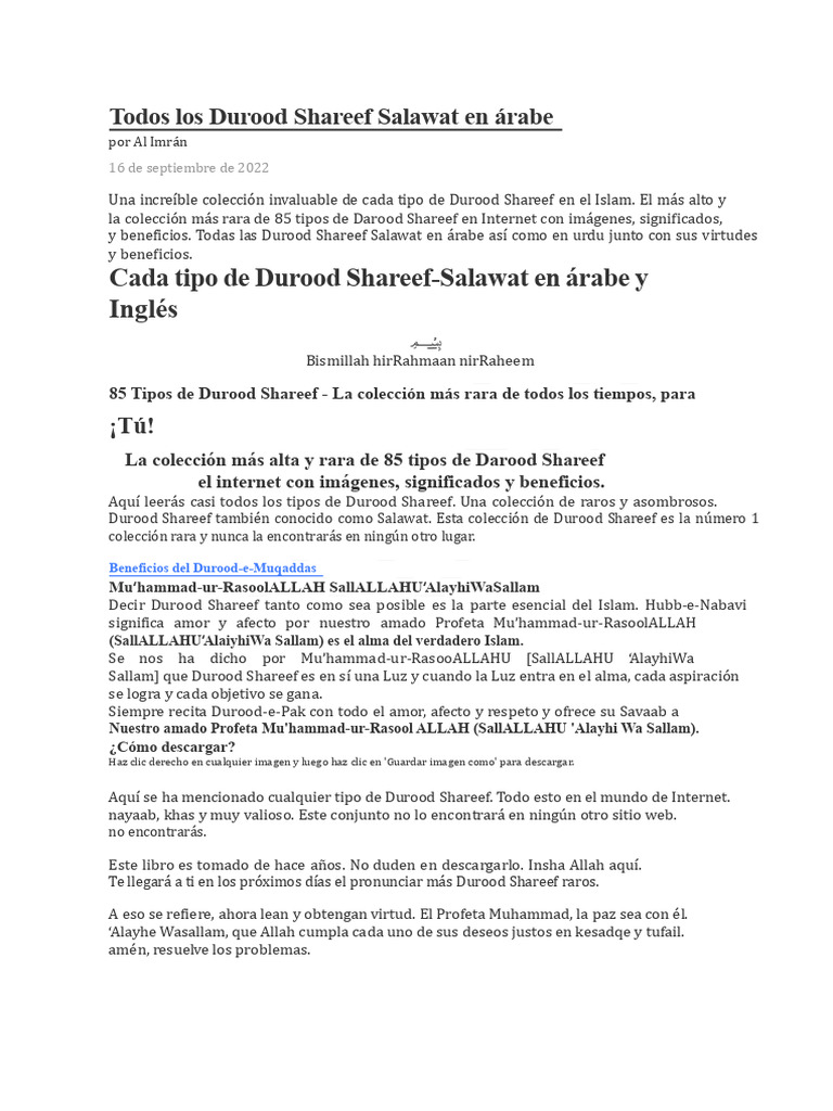 100 Durood Shareef Salawat PDF | PDF | Mahoma | Alá
