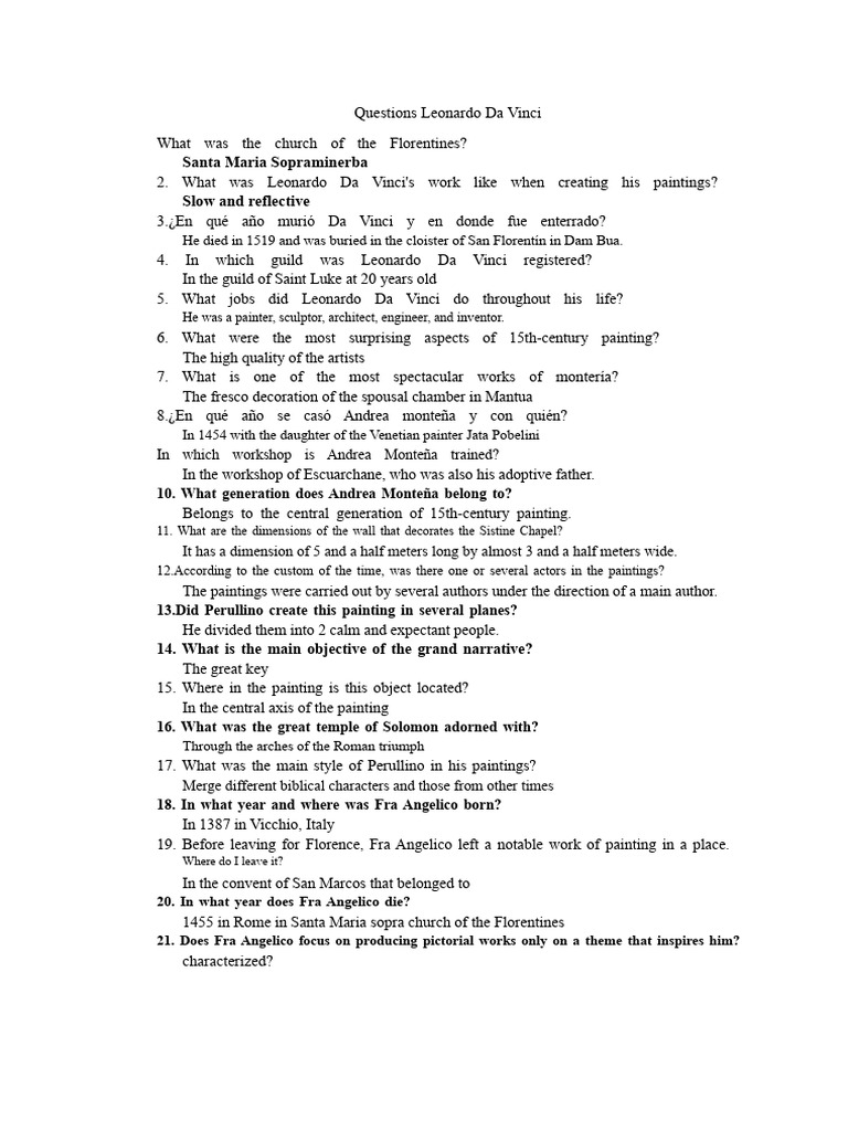 Questions by Leonardo Da Vinci | PDF | Leonardo Da Vinci | The Arts
