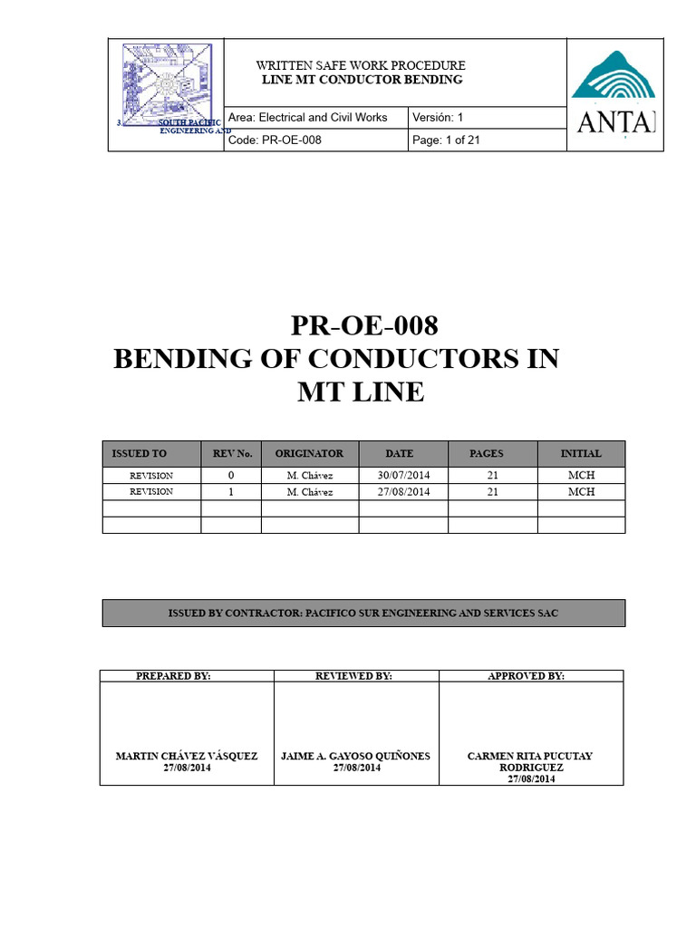 Pr-Oe-008-Procedure For Bending Medium Voltage Line Conductors | PDF ...