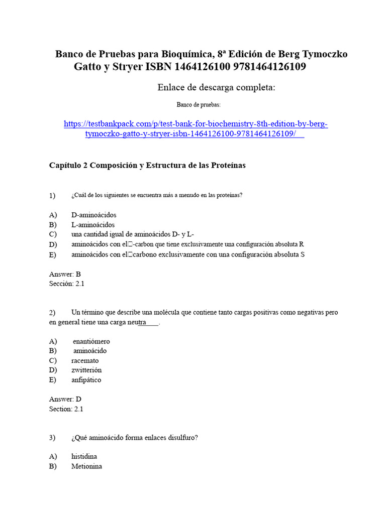 Bioquímica 8va Edición Por Berg Tymoczko Gatto y Stryer ISBN Banco de ...