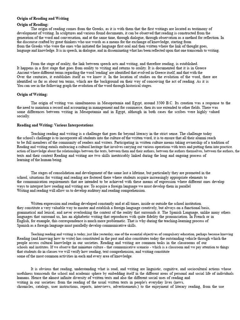 Origins of Reading and Writing Explained | PDF | Reading Comprehension ...