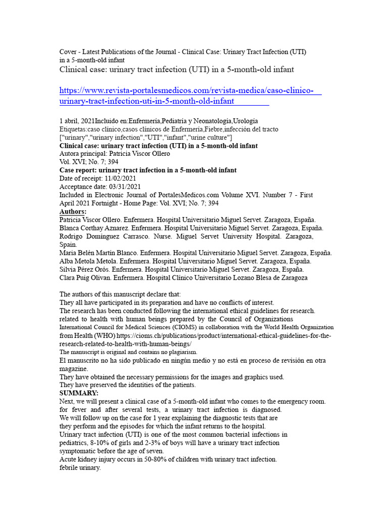 UTI Case Study in 5-Month-Old Infant | PDF | Urinary Tract Infection ...