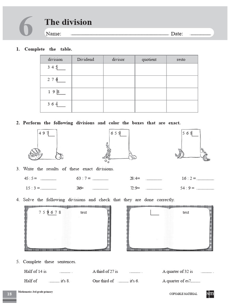 Mathematics Topic 6 Division 3rd Grade Primary Sm | PDF | Division ...
