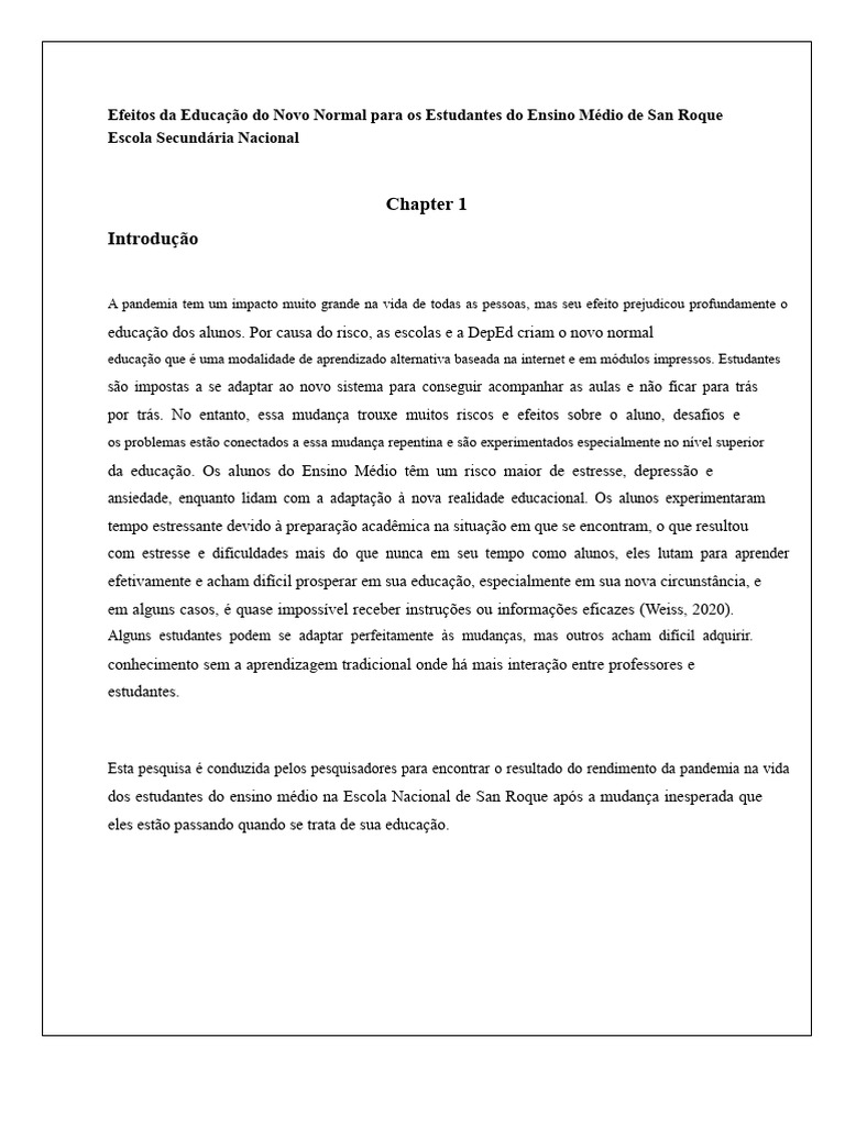 Efeitos da Educação no Novo Normal para Estudantes do Ensino Médio da ...