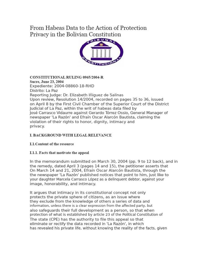 From Habeas Data to the Action for Privacy Protection in the Bolivian ...
