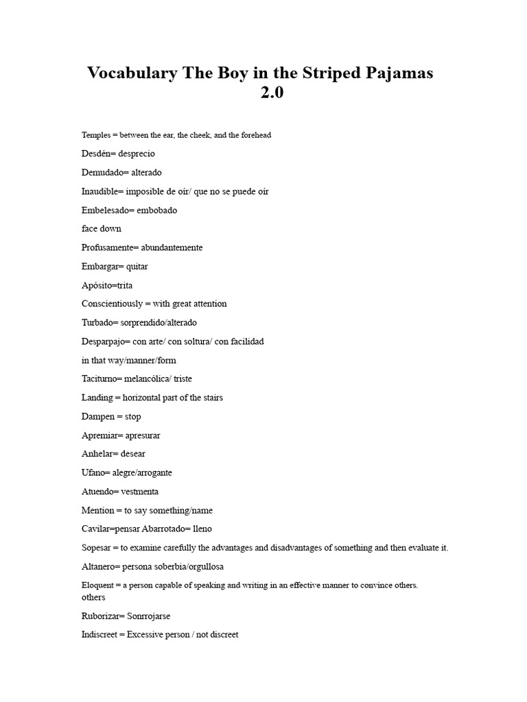 VOCABULARY THE BOY IN THE STRIPED PAJAMAS 2.docx | PDF