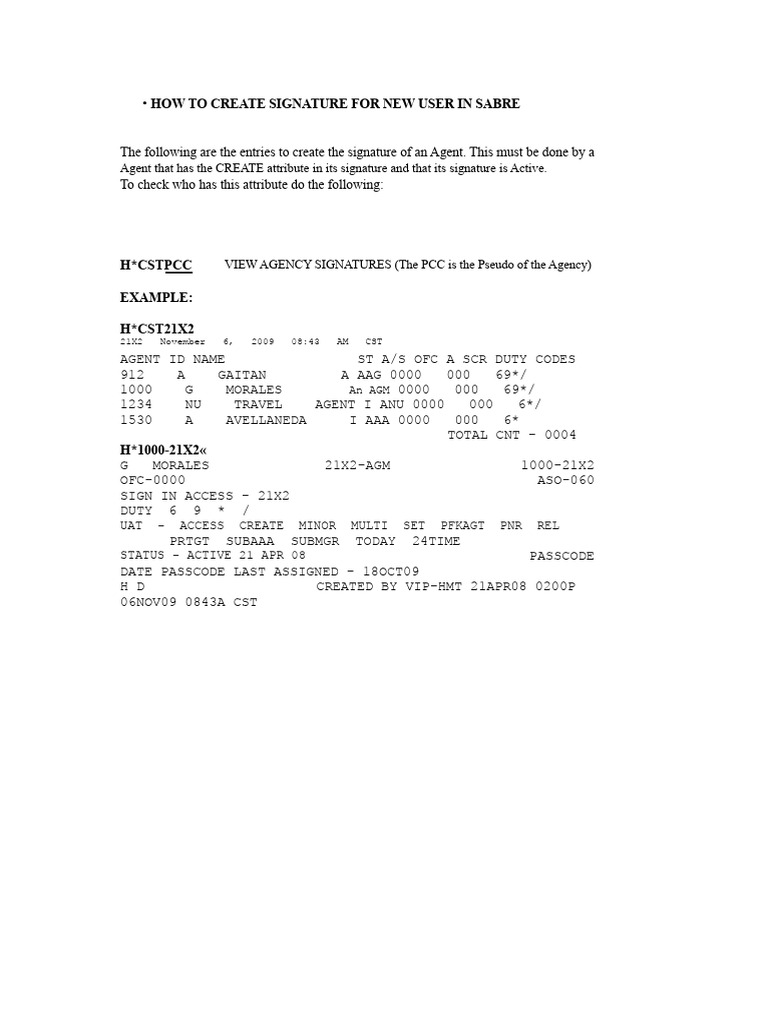 HOW TO CREATE SIGNATURE FOR NEW USER IN SABRE (1) | PDF | Security ...
