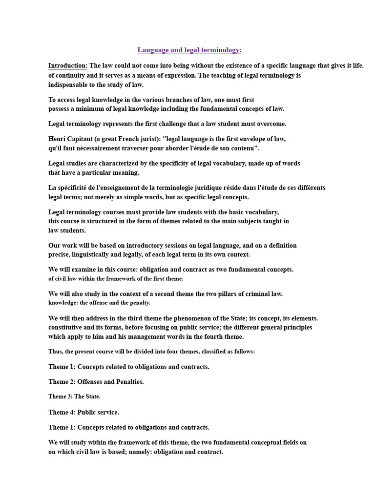 Language and Legal Terminology 1 | PDF | Law Of Obligations | Debt