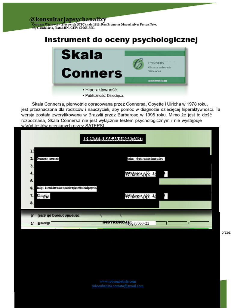 CRS-P - Skala Connersa (rodzice i nauczyciele) @gabinet | PDF