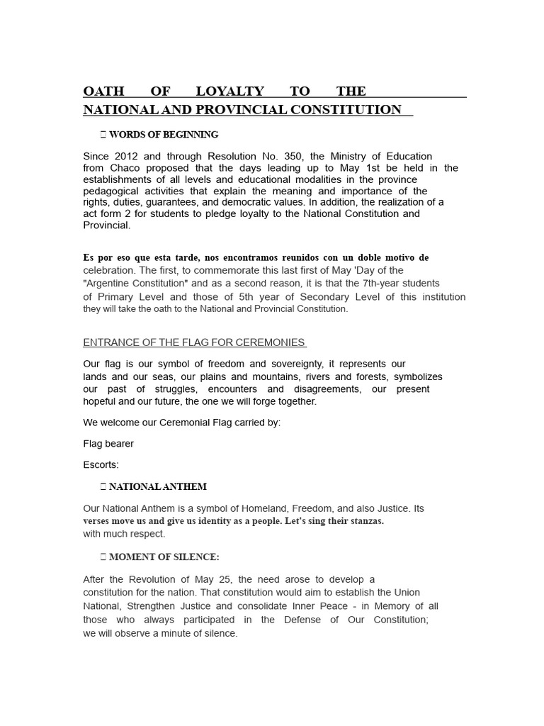 Oath of Loyalty To The National and Provincial Constitution | PDF ...