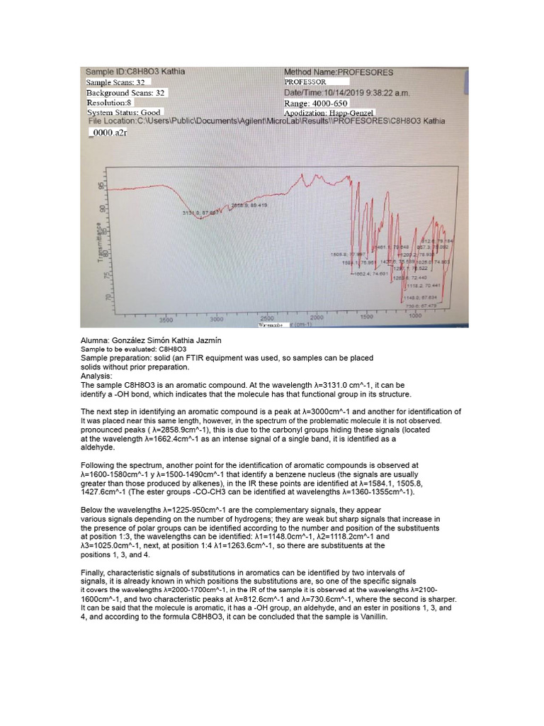 IR Interpretation of Vanillin | PDF | Infrared Spectroscopy | Organic ...
