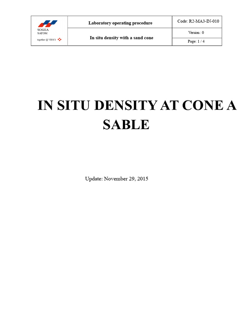 R2-MA3-IN-010 - Operating procedure - Sand cone compactness | PDF