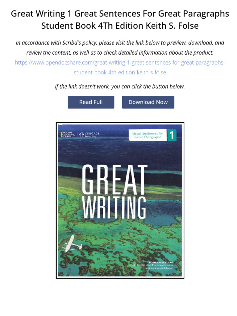 Great Writing 1 Great Sentences for Great Paragraphs Student Book 4th ...
