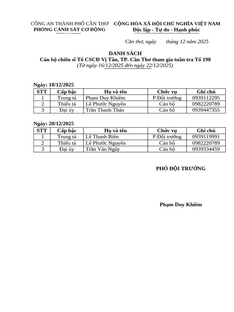 DSTT 198 VỊ TÂN T12 Tuần 3 | PDF