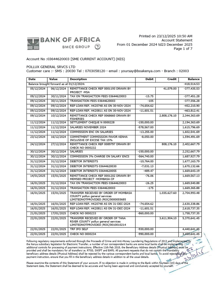 BOA - Bank Statement 2025-Pollux | PDF | Banks | Cheque