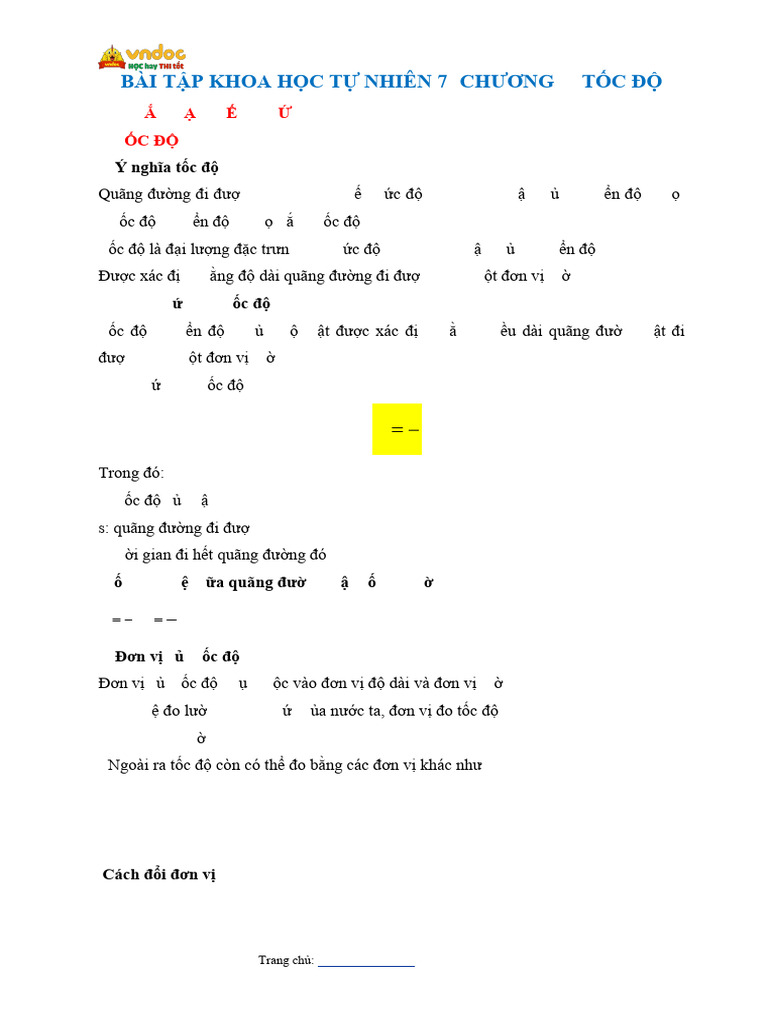 Bai Tap KHTN 7 Chuong 3 Toc Do Co Dap An | PDF