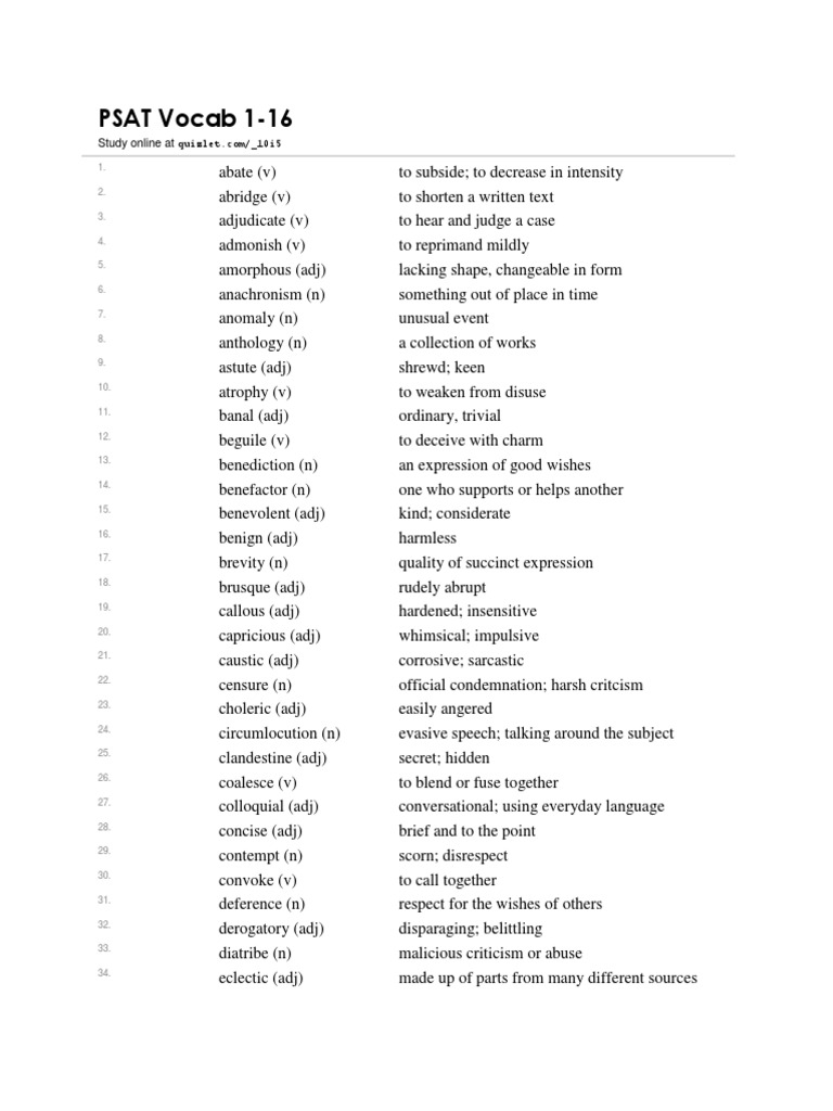 Psat Vocab 1 | PDF