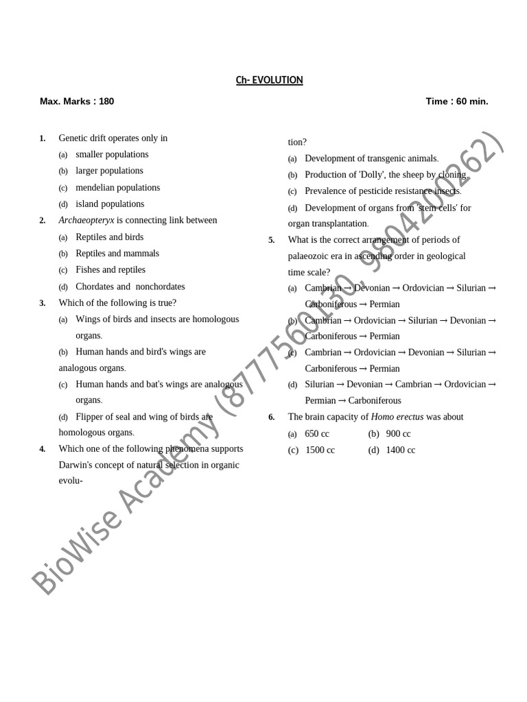 Evolution Concepts and Quiz Questions | PDF | Evolution | Gene