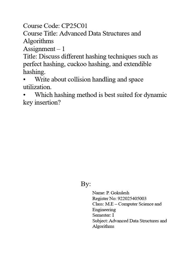 Hashing Techniques: Perfect, Cuckoo, Extendible | PDF | Algorithms ...
