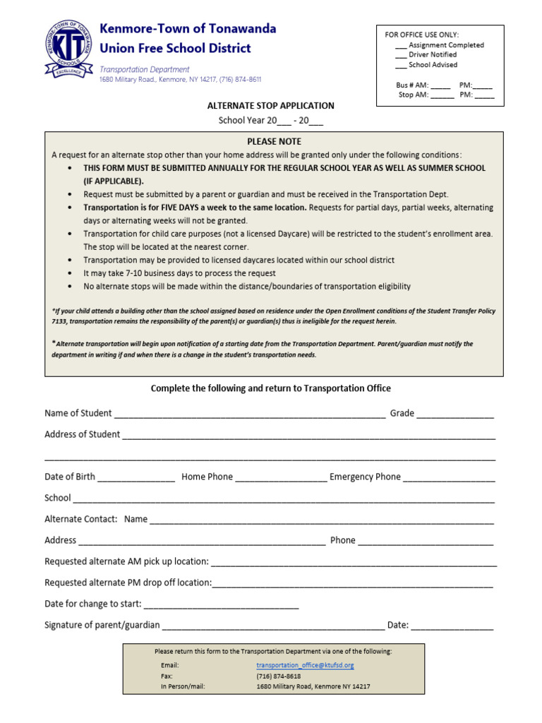 Kenmore-Tonawanda Alternate Stop Form | PDF