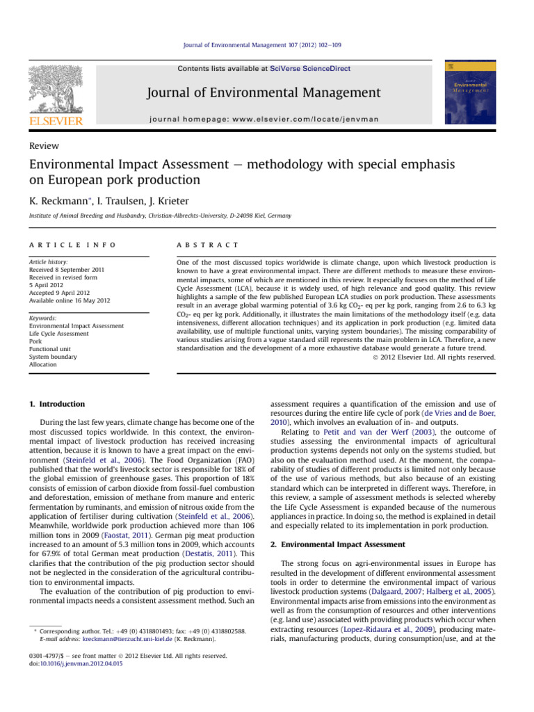 European Pork Production LCA Review | PDF | Life Cycle Assessment ...