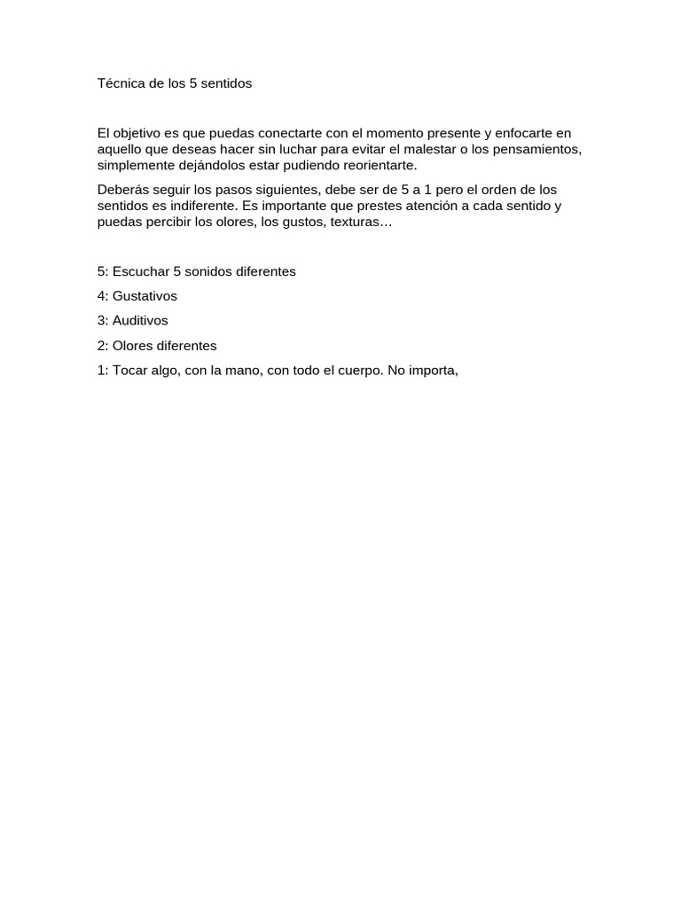 Técnica de Los 5 Sentidos | PDF