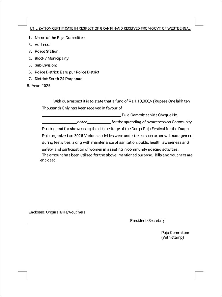 Utilization Certificate in Respect of Grant-In-Aid Received From Govt ...