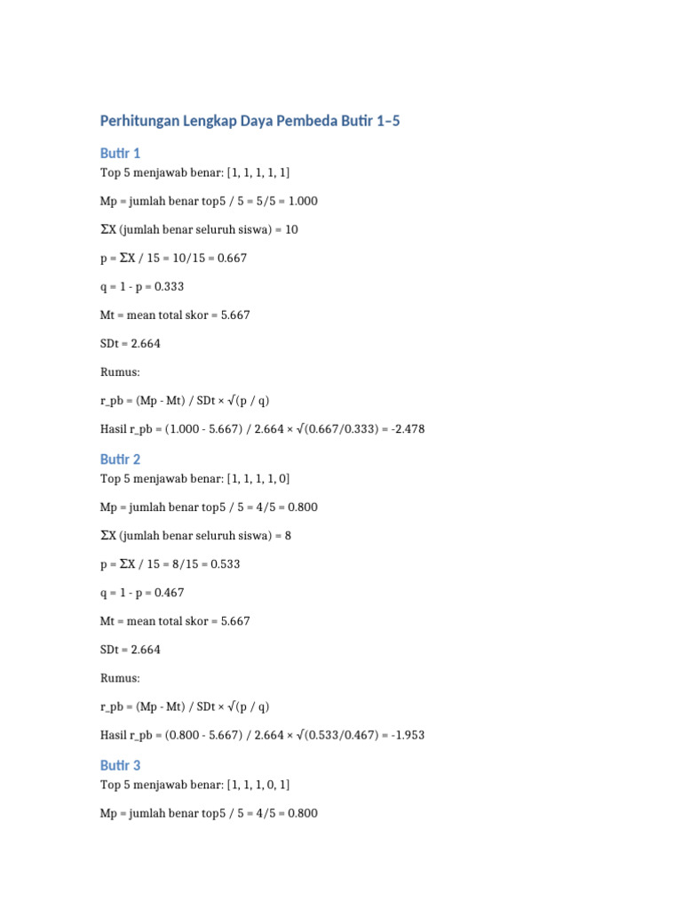 Daya Pembeda Butir Soal: Analisis 1-5 | PDF