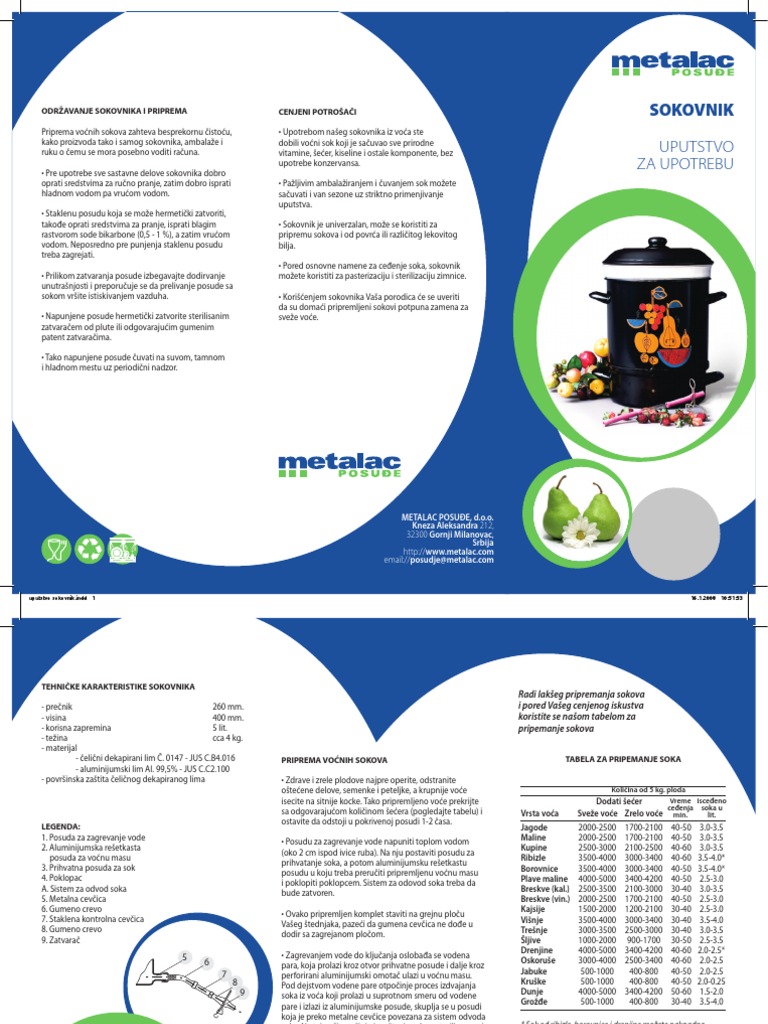 Uputstvo Sokovnik METALAC | PDF