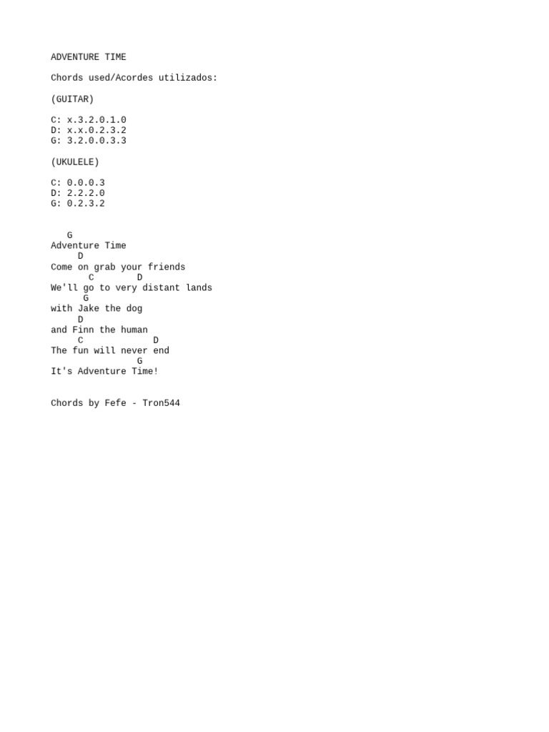 Adventure Time Chords for Guitar & Ukulele | PDF