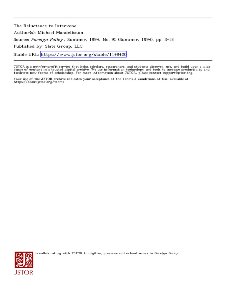 Mandelbaum ReluctanceIntervene 1994 | PDF | Peacekeeping | United Nations