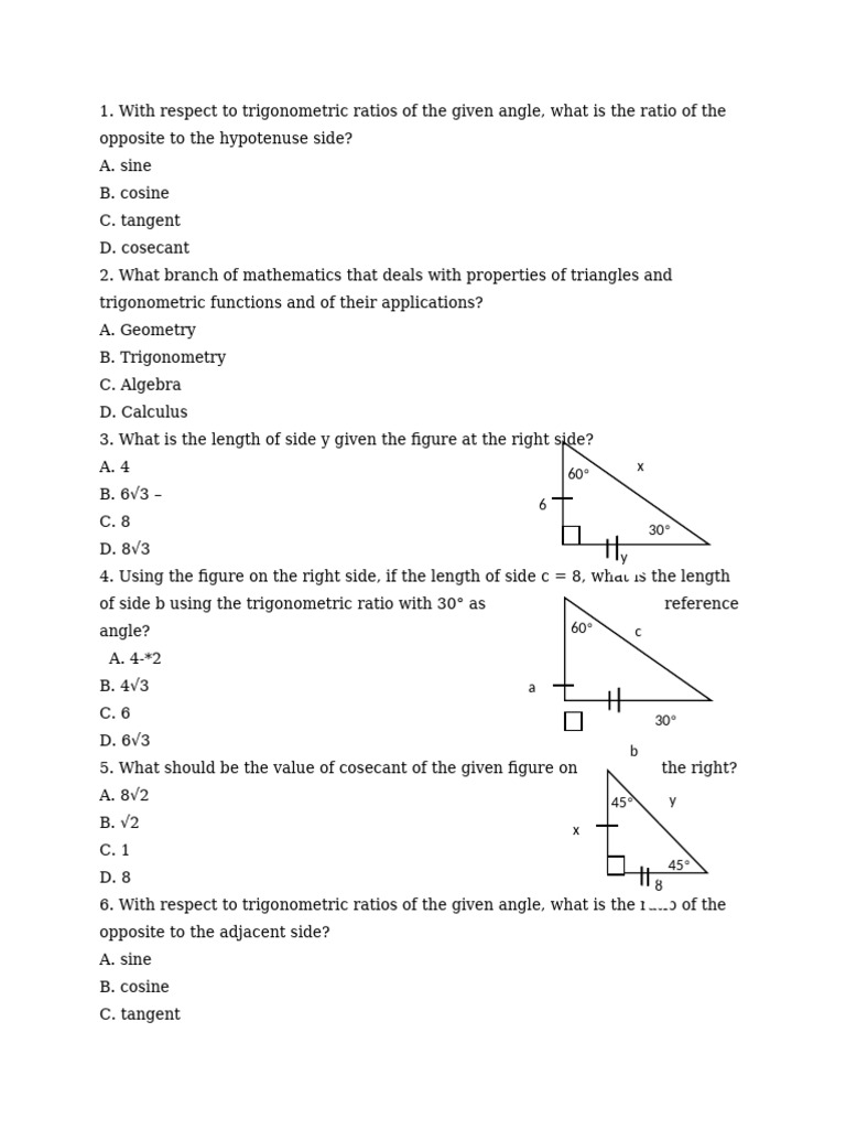 1 With respect to trigonometric ratios of the given angle | PDF ...