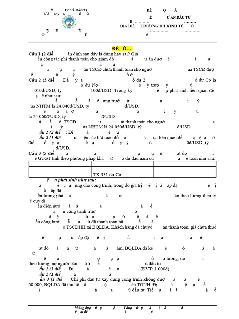 Đề thi mẫu - KTDA | PDF