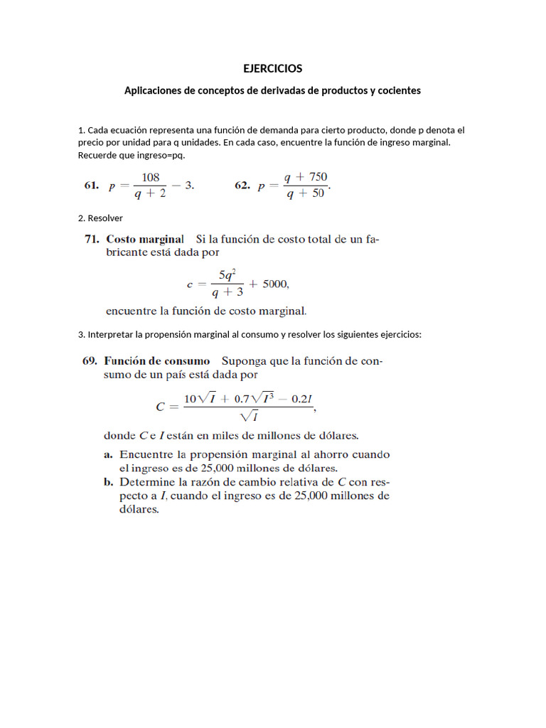 Derivadas en Funciones de Demanda | PDF