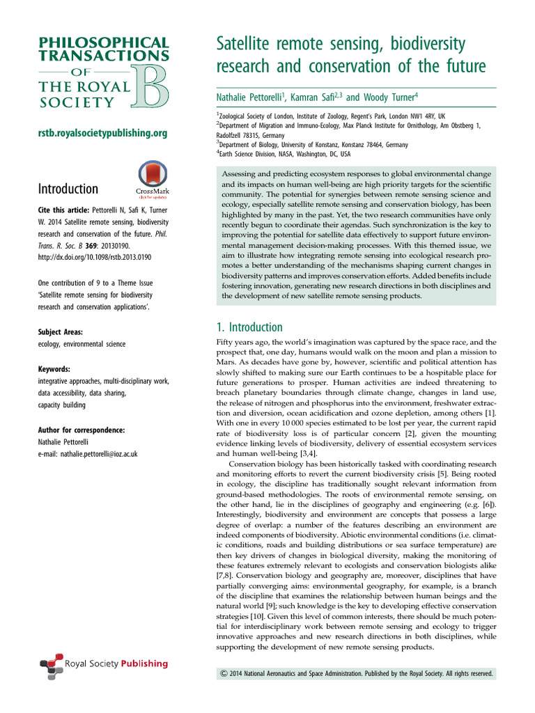 Satellite Remote Sensing Biodiversity Research And | PDF | Conservation ...
