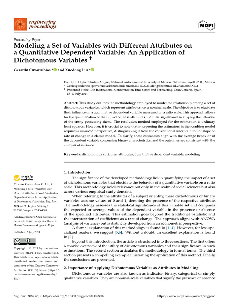 Dichotomous Variables in Quantitative Modeling | PDF | Statistics ...