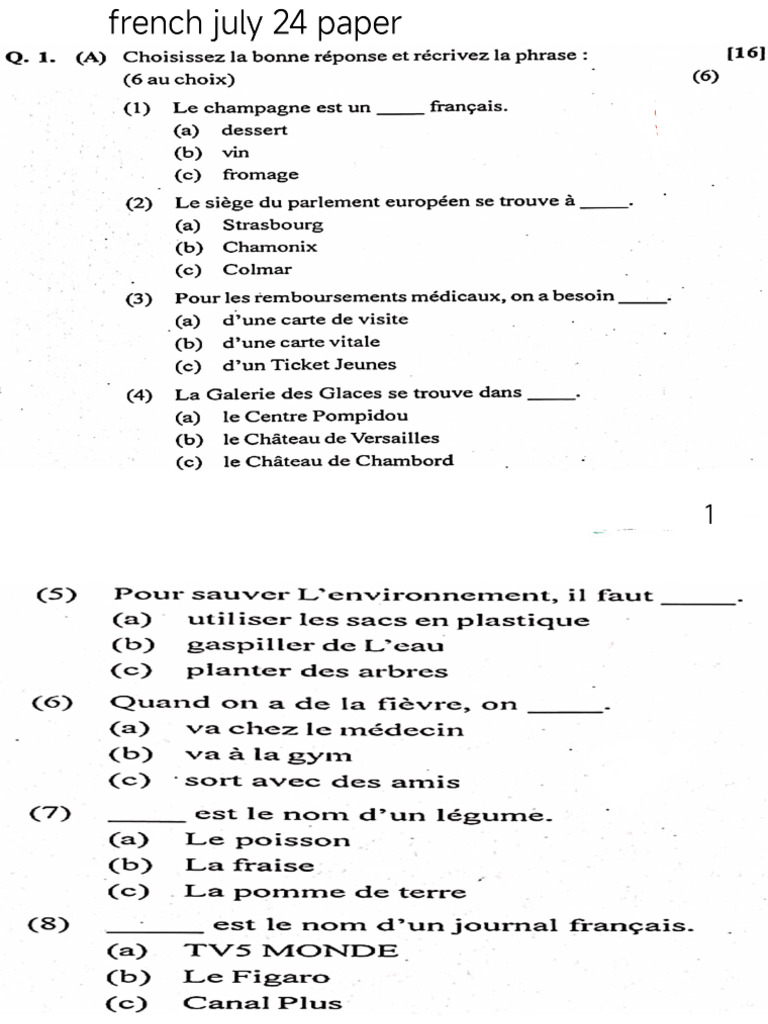 French Hsc Boards 24July | PDF