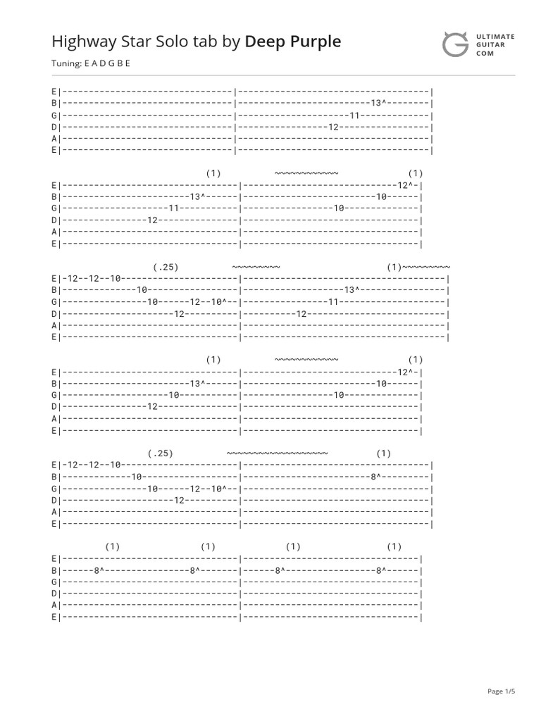 Solo Highway Star Tab by Deep Purpletabs at Ultimate Guitar Archive ...