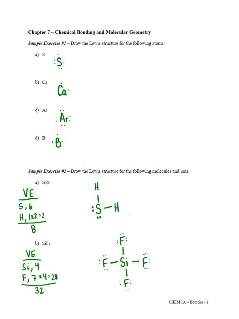 Lewis Structures and Molecular Geometry Exercises | PDF | Chemistry ...
