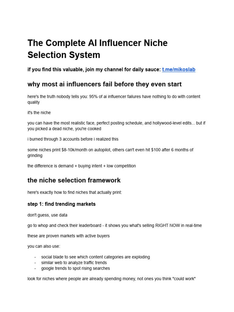 AI Influencer Niche Selection Guide | PDF | Artificial Intelligence ...