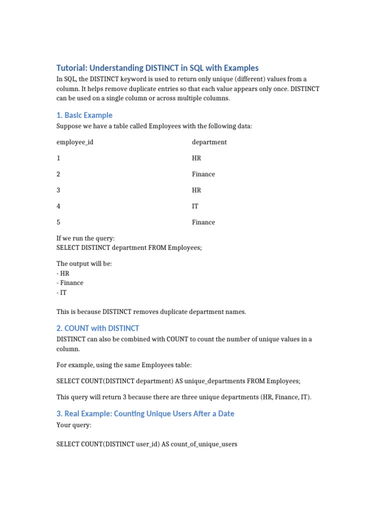 SQL Distinct Tutorial | PDF