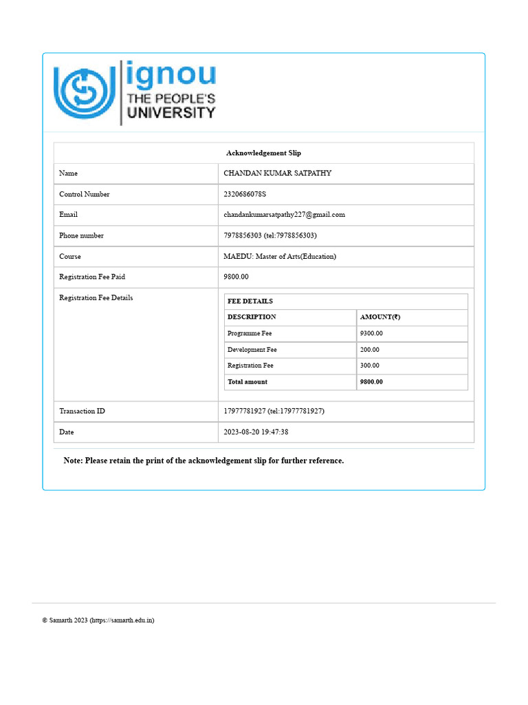 MAEDU Registration Acknowledgement Slip | PDF