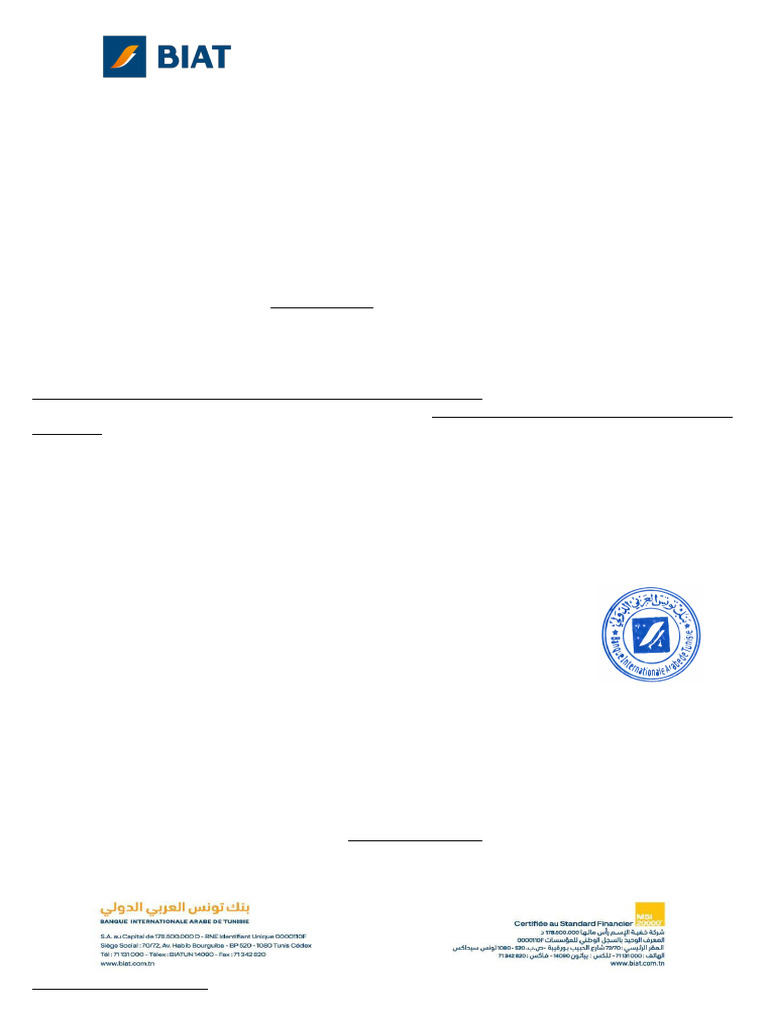 Attestation d'Assistance Voyage BIAT | PDF | Assurance | Services ...