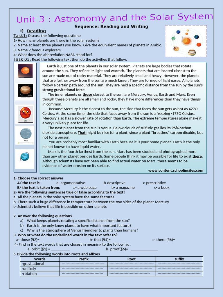 Astronomy Reading and Writing | PDF | Planets | Sun